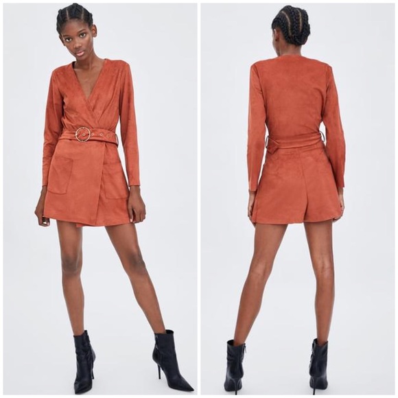 Zara | Pants & Jumpsuits | Zara Faux Suede Wrap Romper Xs | Poshmark